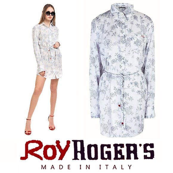 Roy Rogers | Dresses | Roy Rogers S White Floral Cotton Shirt Dress ...